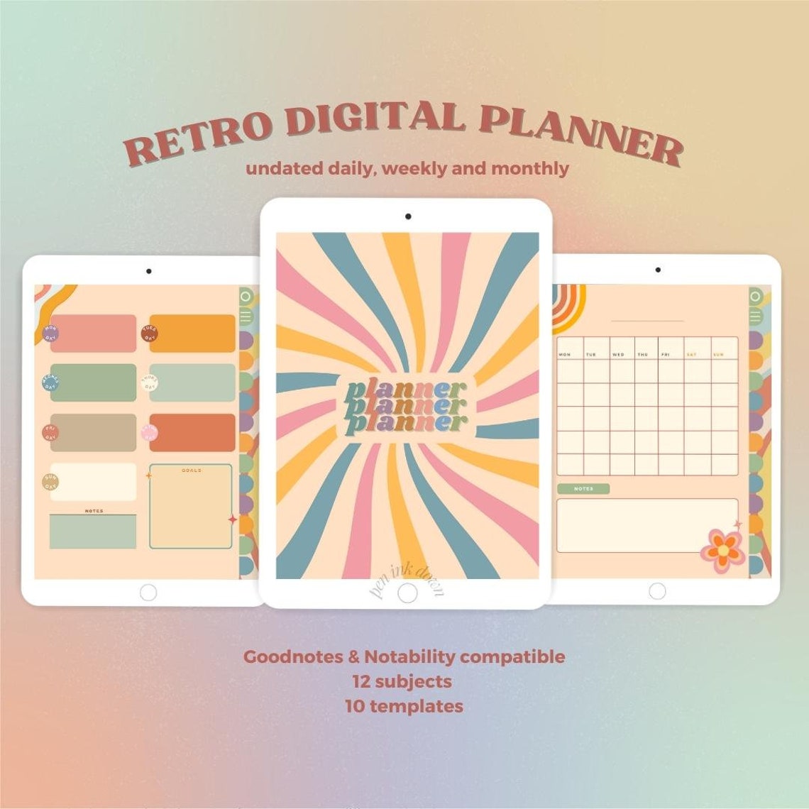 Retro Planner | Undated Planner | Monthly Planner | Weekly Planner ...