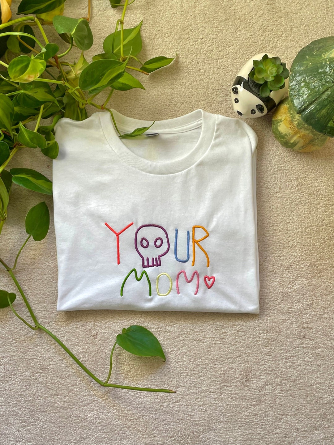 Your Mom Custom Embroidered Kidcore White T-shirt | Frutiger Aero ...