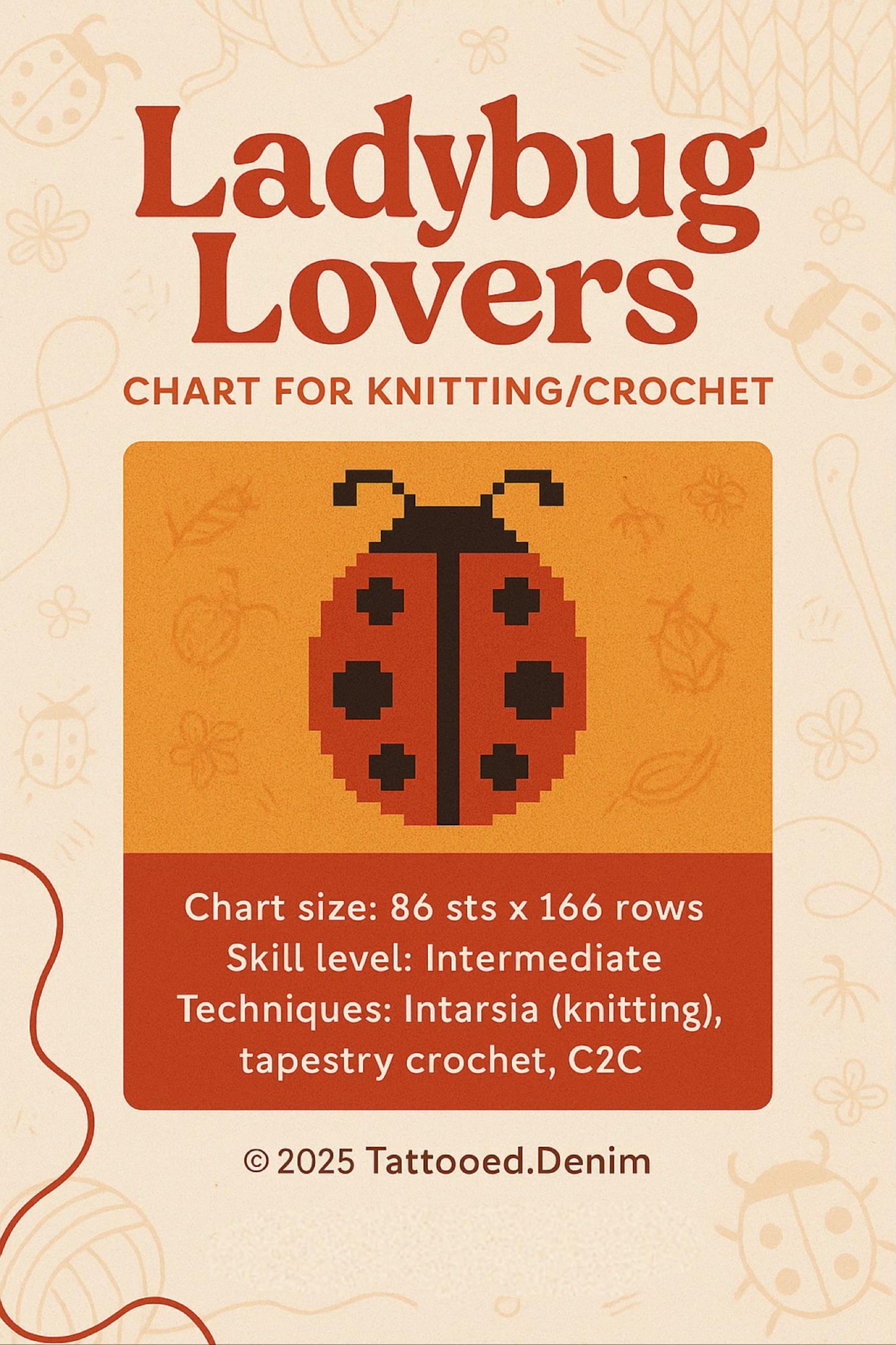 Ladybug Knitting Chart: Intarsia or Tapestry Crochet Pattern (PDF ...