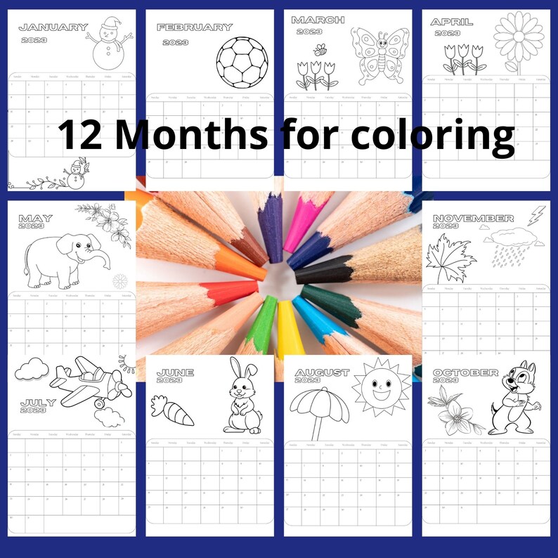 2023 Coloring Calendar for Kids. Printable. Kids Worksheets. Preschool ...