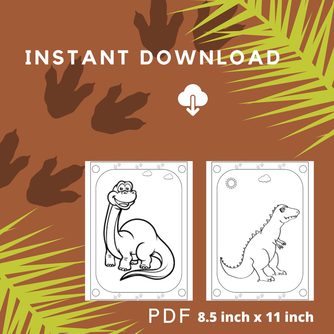 Dinosaur Coloring Pages for Kids, Dinosaur Printable, Instant Digital ...