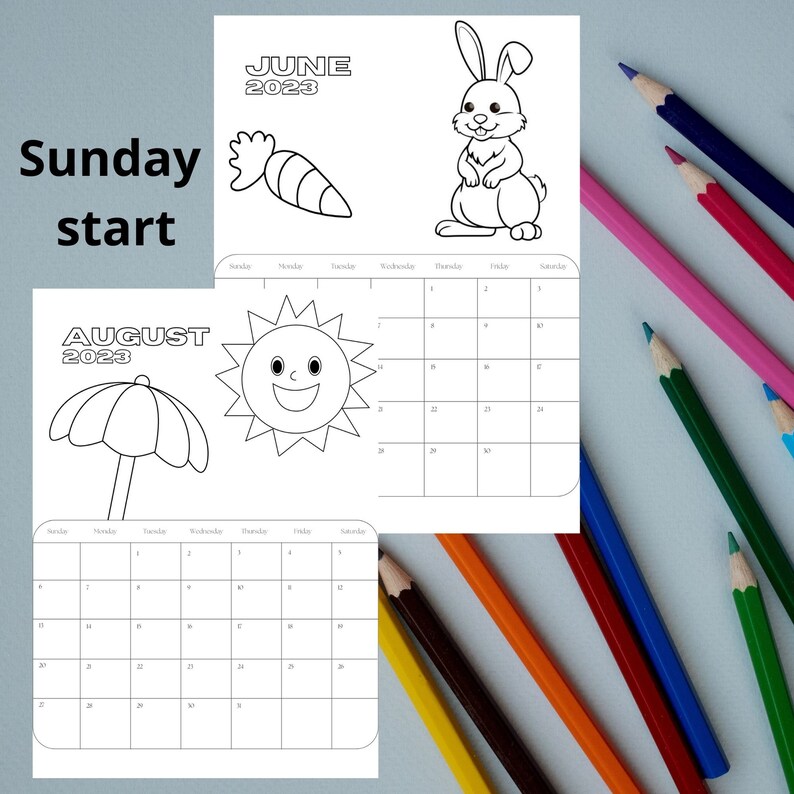 2023 Coloring Calendar for Kids. Printable. Kids Worksheets. Preschool ...