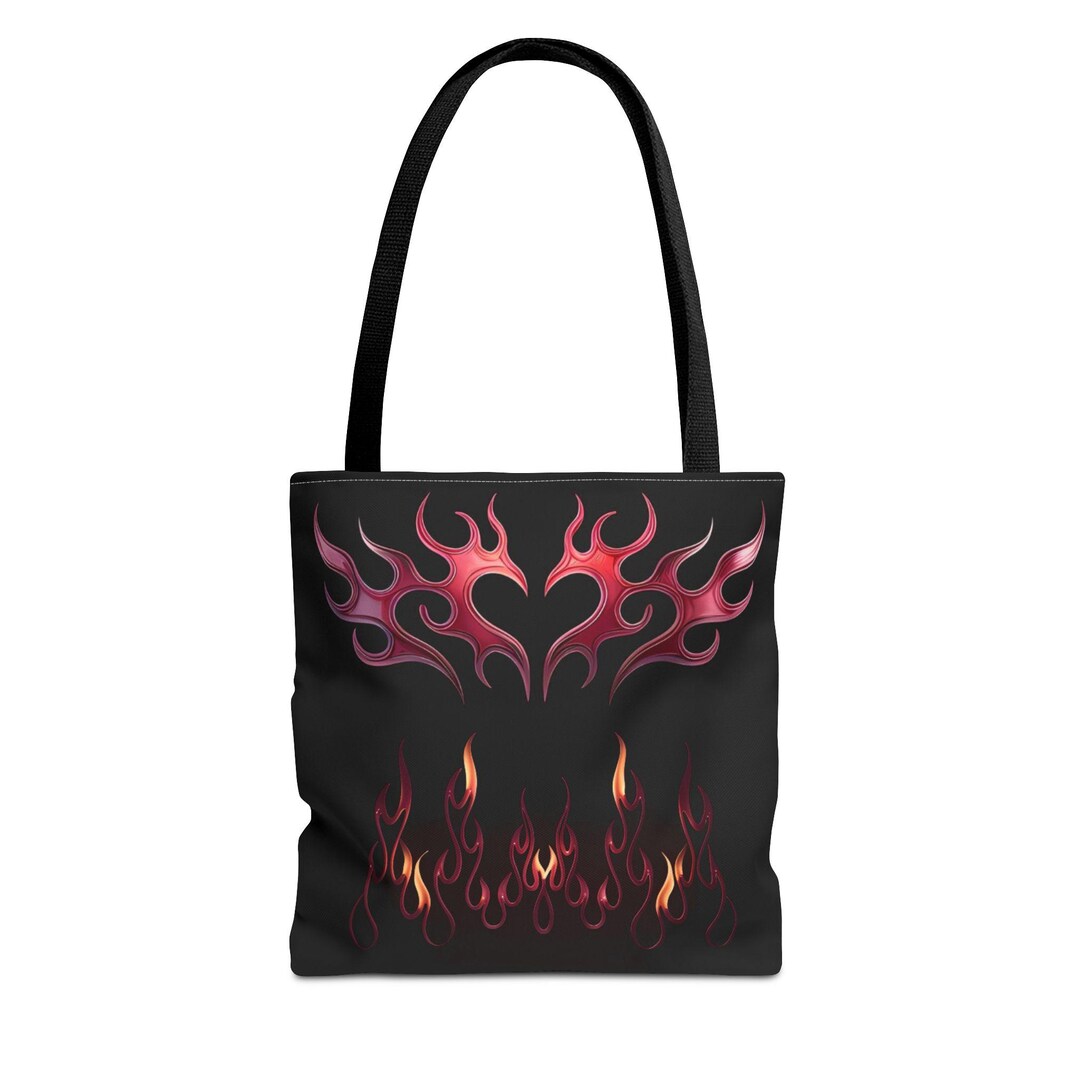 Flame Heart Tote Bag Edgy Shopping Bag, Gift for Bikers, Everyday Carry ...