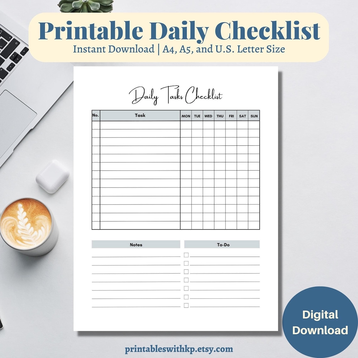 Printable Checklist Template | Minimalist Checklist | Daily Task List ...