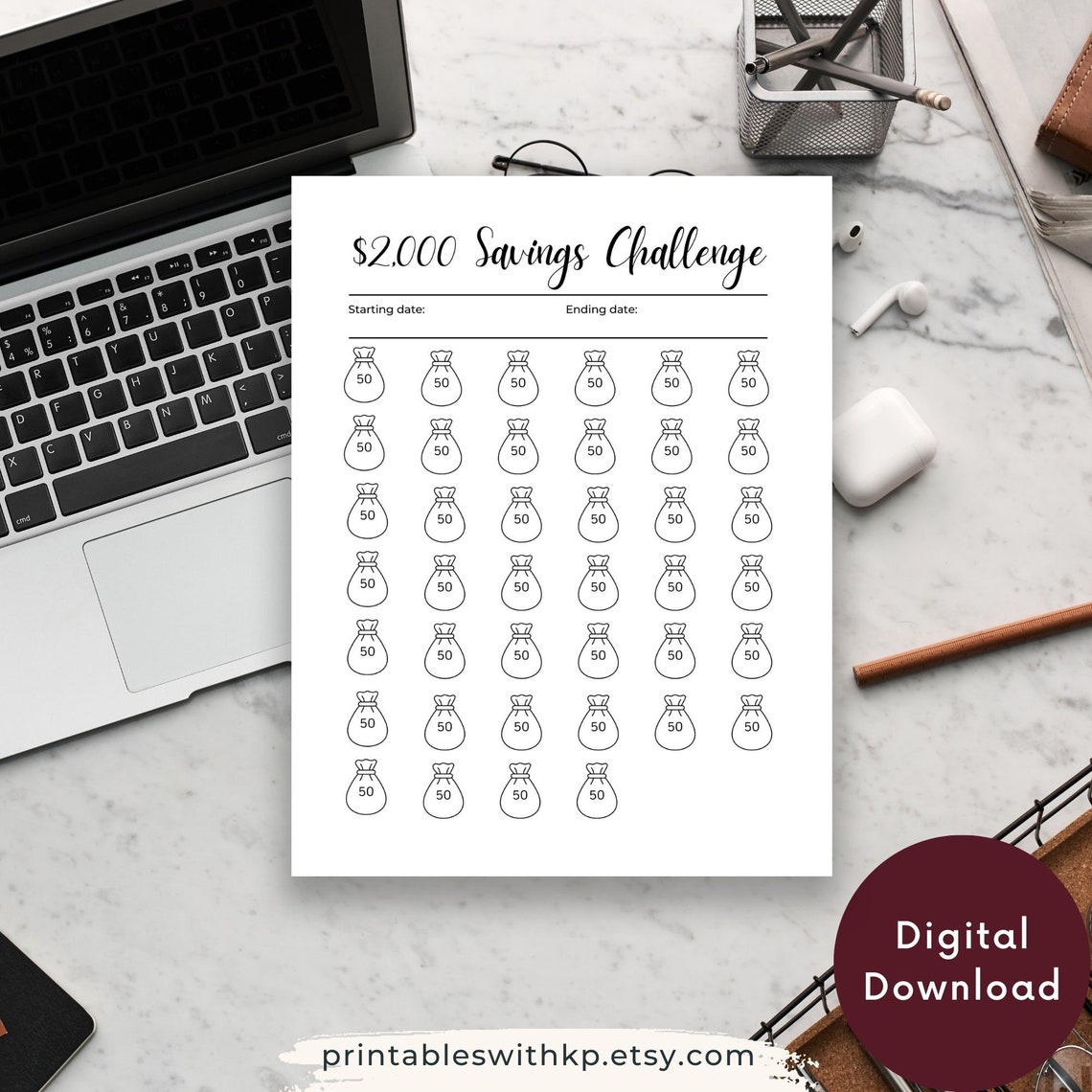 2k Printable Savings Challenge Tracker Finance Savings Goal, Savings ...