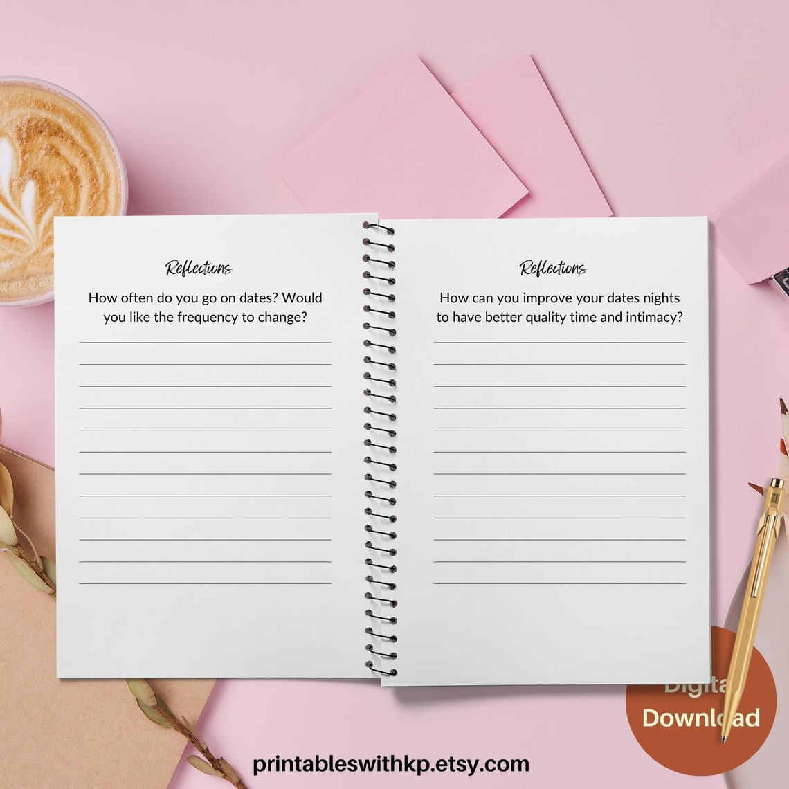 Printable Date Night Planner With Date Night Ideas, Reflection Prompts ...