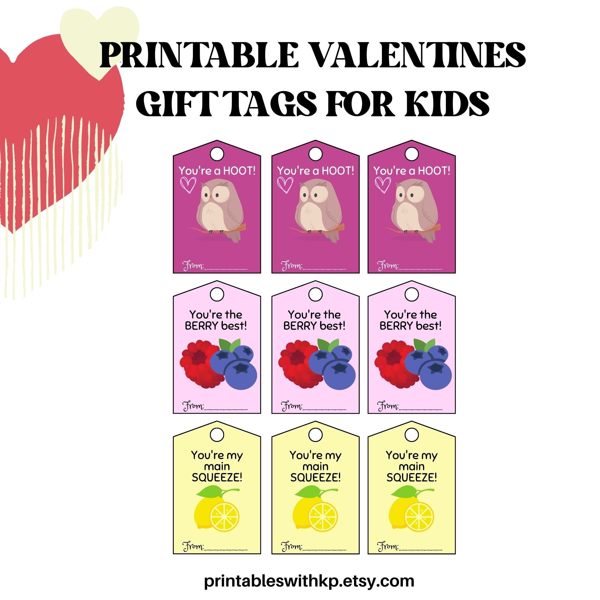 Printable Valentines Gift Tags for Kids, Coworkers, Teachers, Friends ...
