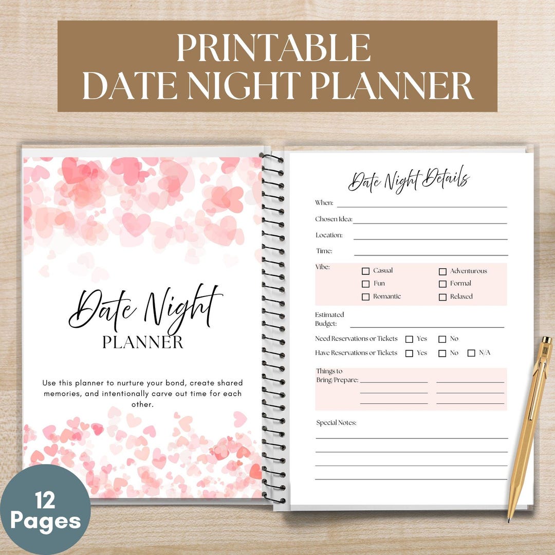 Printable Date Night Planner With Date Night Ideas, Couples Dates ...