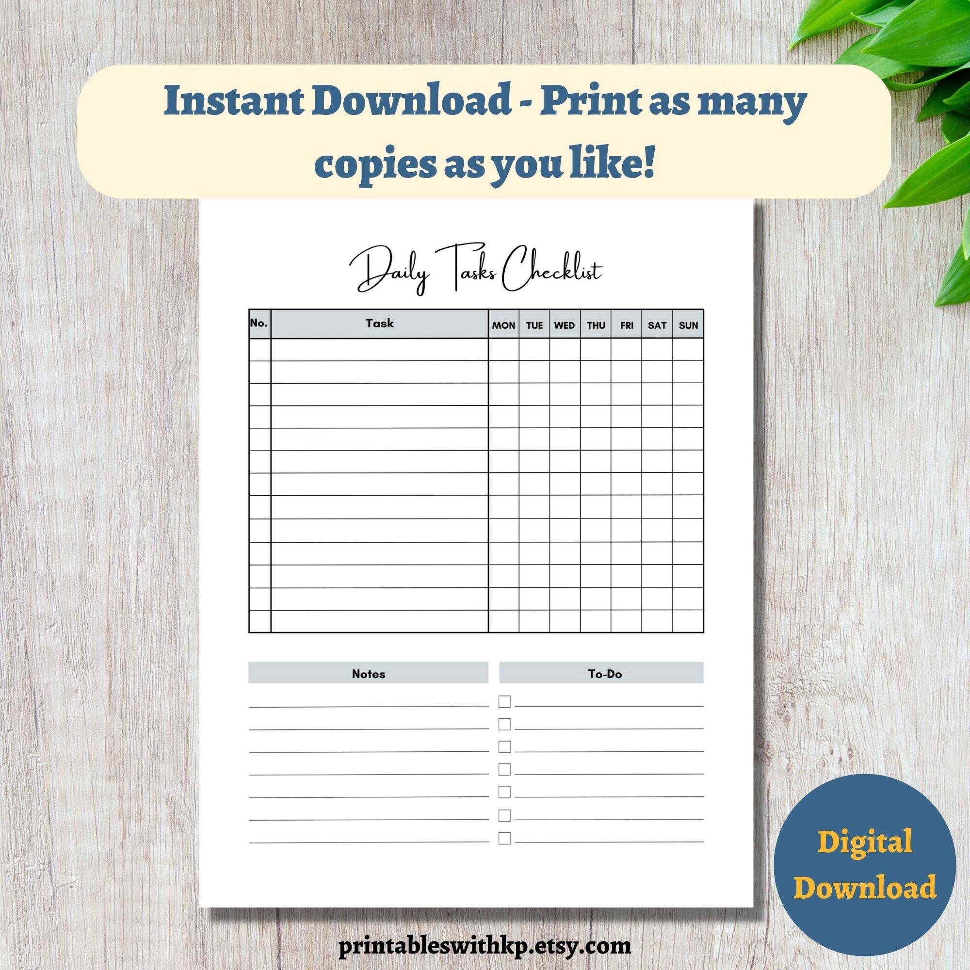 Printable Checklist Template Minimalist Checklist Daily Task List ...