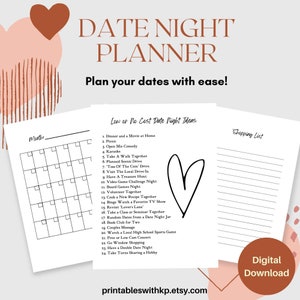 Printable Date Night Planner With Date Night Ideas, Reflection Prompts ...
