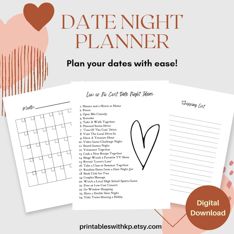 Printable Date Night Planner With Date Night Ideas, Reflection Prompts ...
