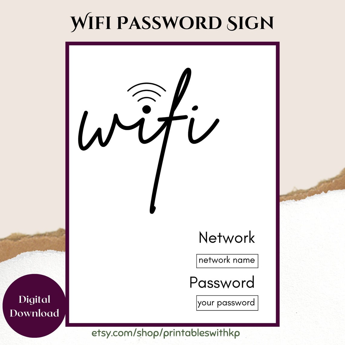 Internet Password Sign | Wifi Sign for Guest Bedrooms | Airbnb Internet ...