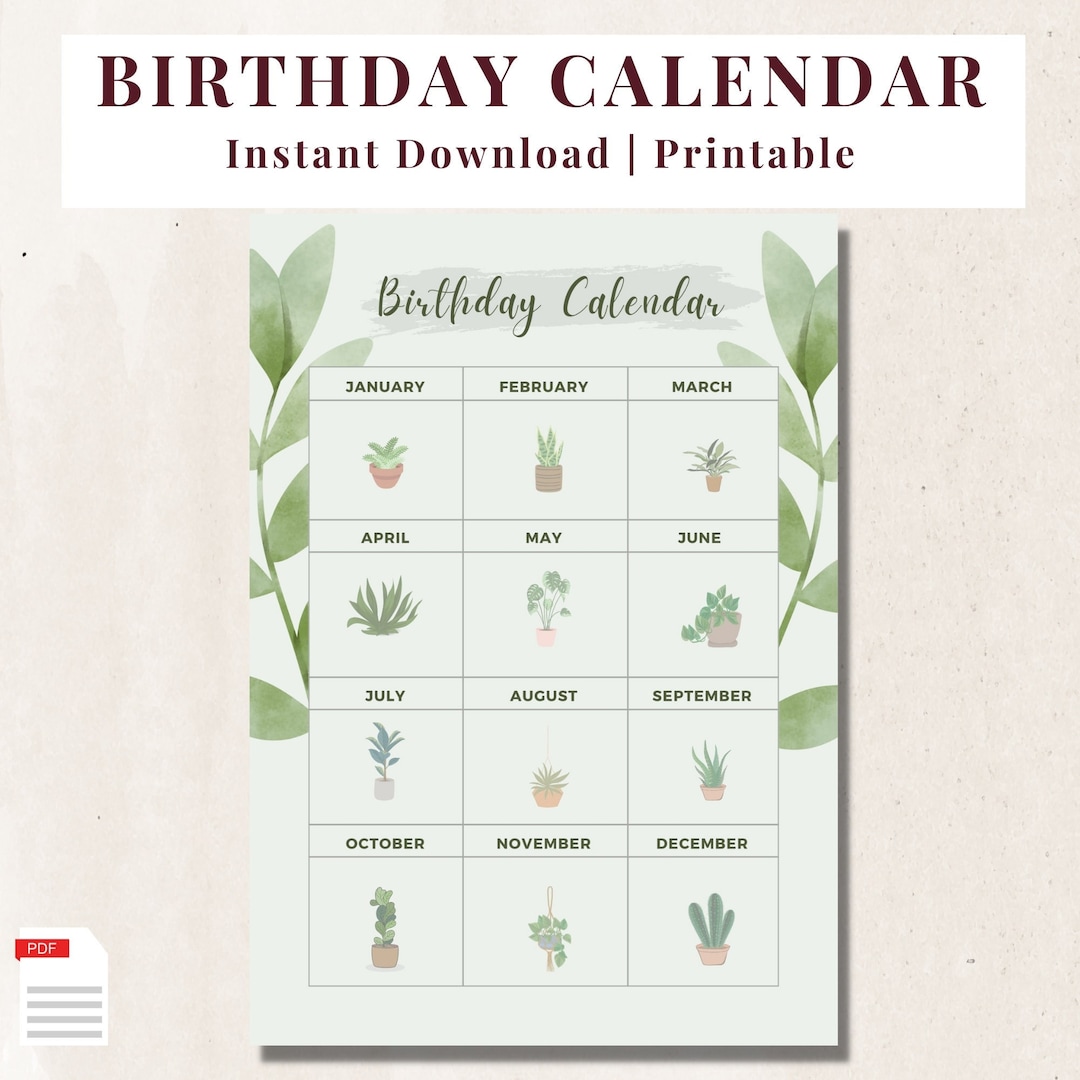 Blank Birthday Calendar | Printable Birthday Tracker | Great for Kids ...