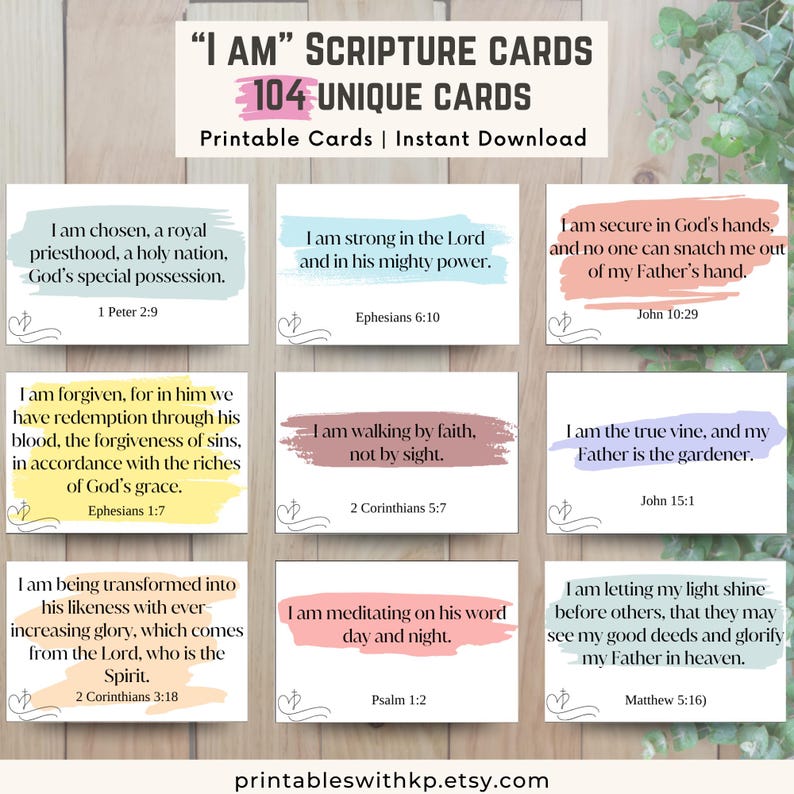 Christian Scripture Affirmation Cards, Printable Bible Verse Cards ...