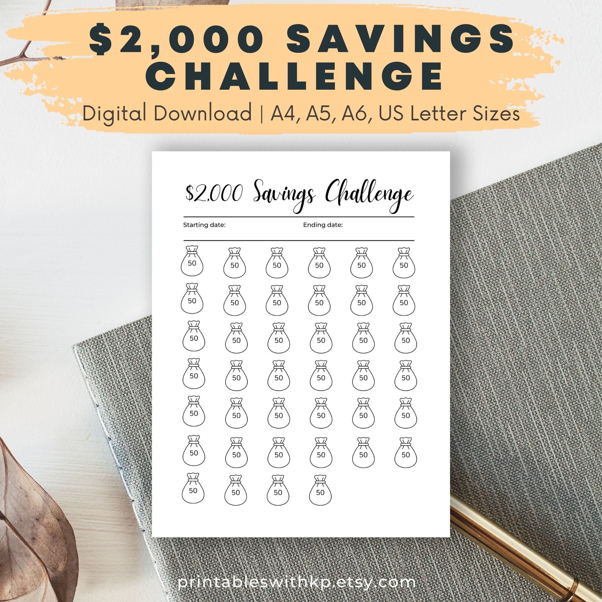 2k Printable Savings Challenge Tracker Finance Savings Goal, Savings ...