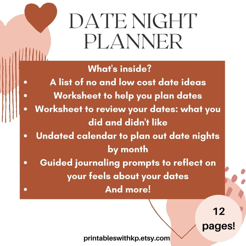 Printable Date Night Planner With Date Night Ideas, Reflection Prompts ...