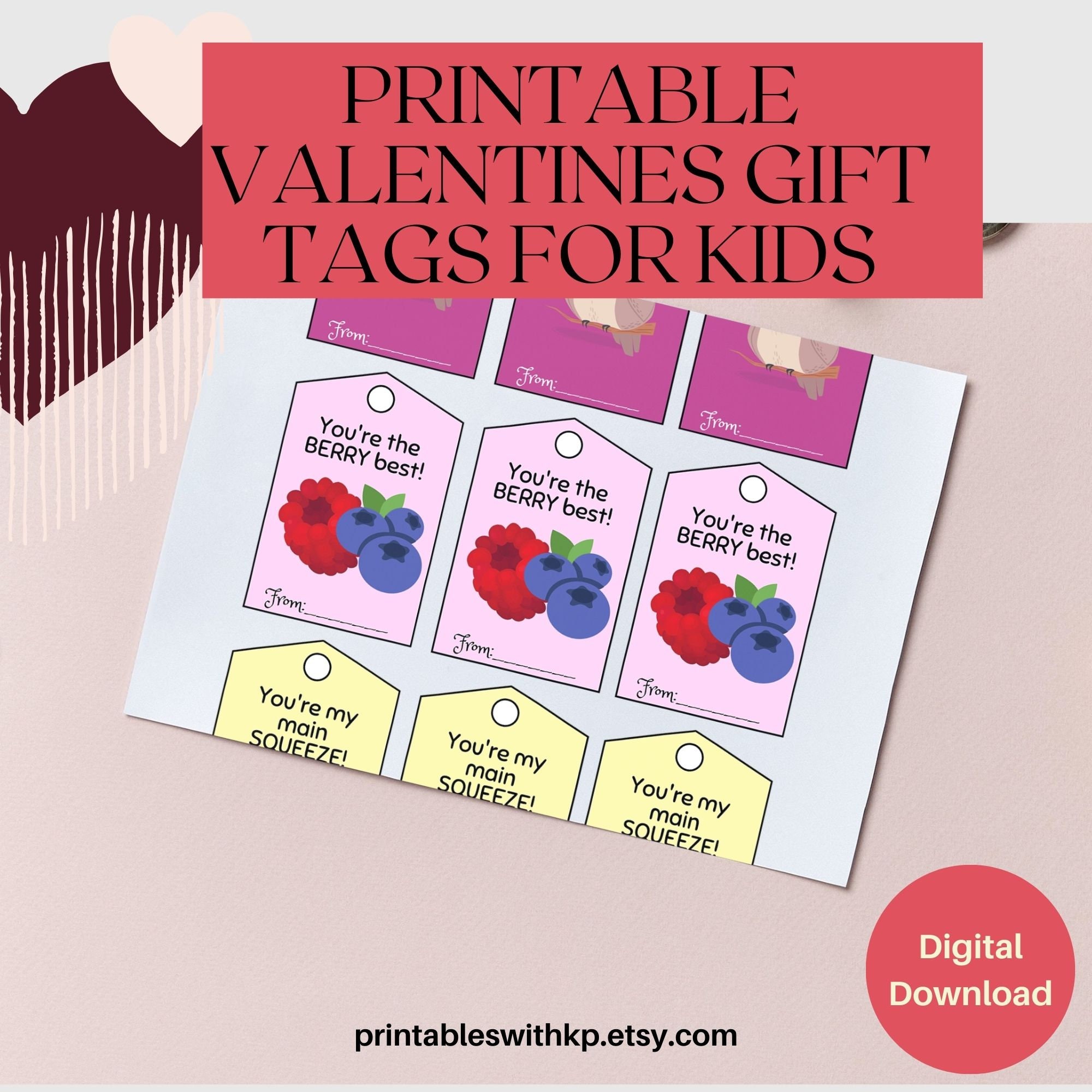 Printable Valentines Gift Tags for Kids, Coworkers, Teachers, Friends ...
