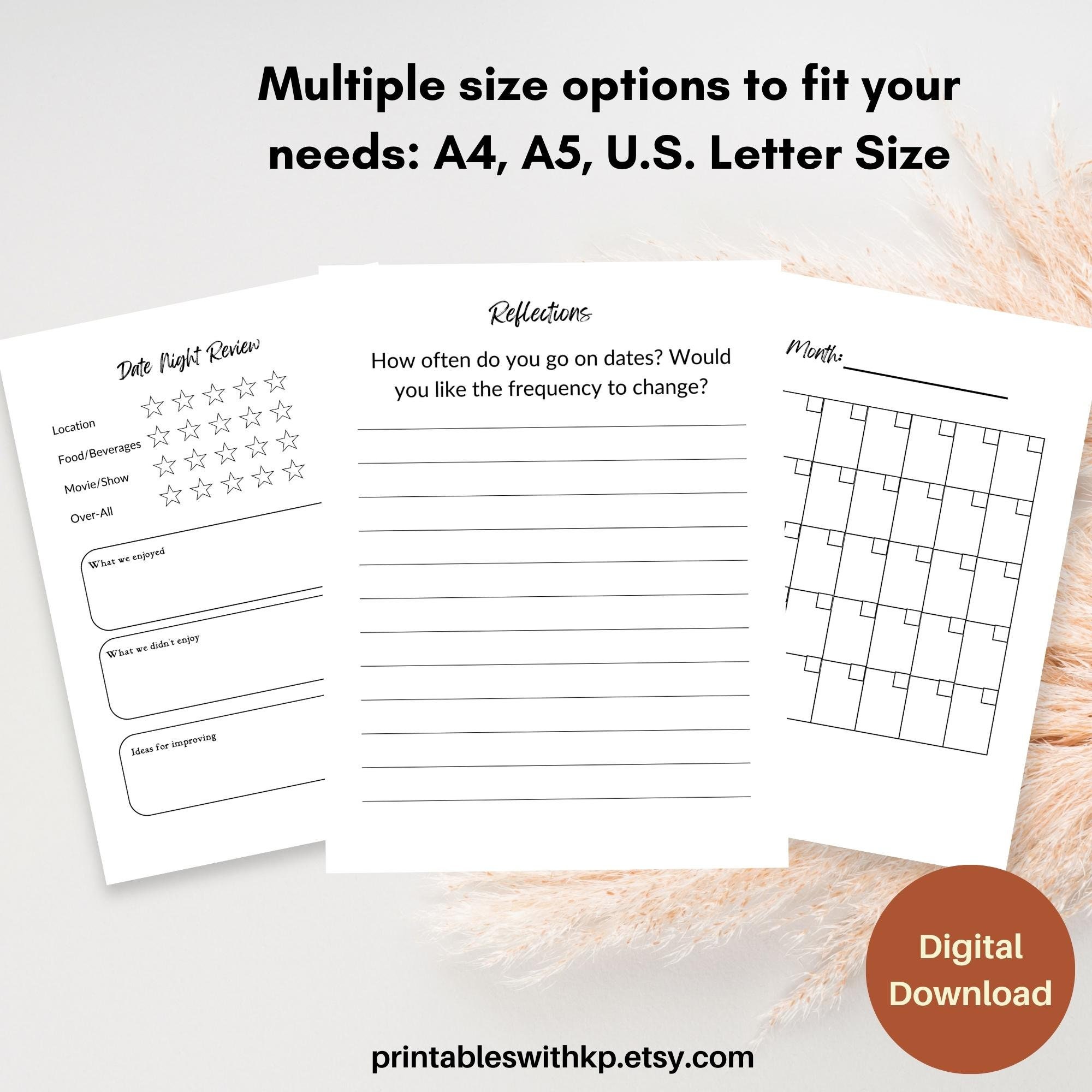 Printable Date Night Planner With Date Night Ideas, Reflection Prompts ...