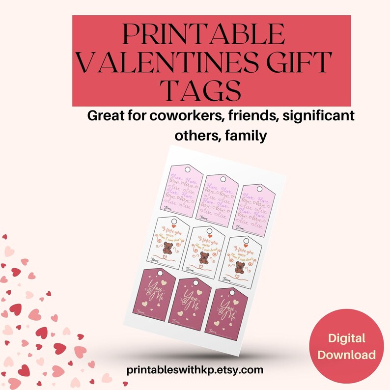 Valentines Gift Tags for Kids Printable, Teachers Classroom Valentines ...
