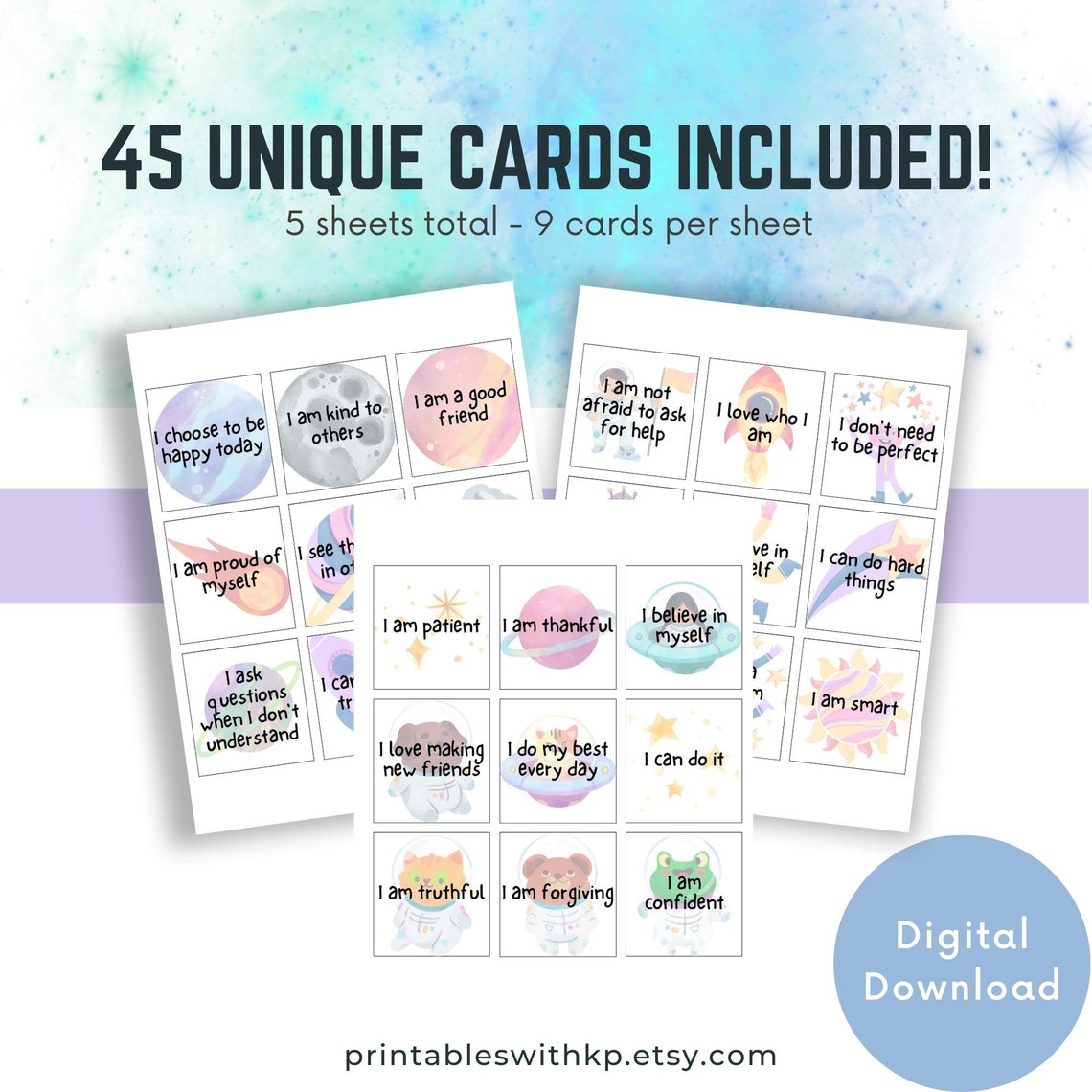 Positive Affirmation Cards for Kids Printable Encouragement Cards ...