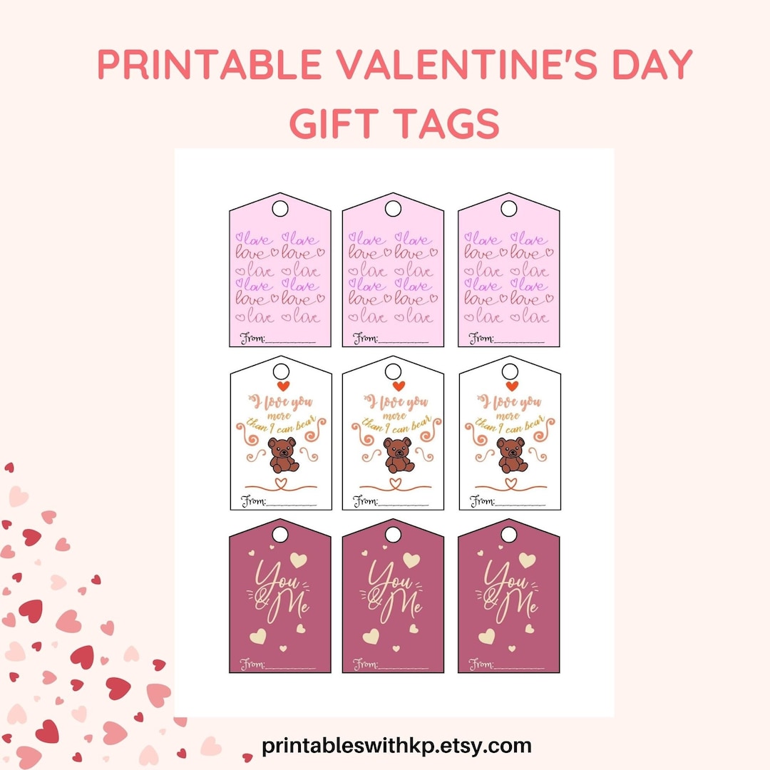 Valentines Gift Tags for Kids Printable, Teachers Classroom Valentines ...