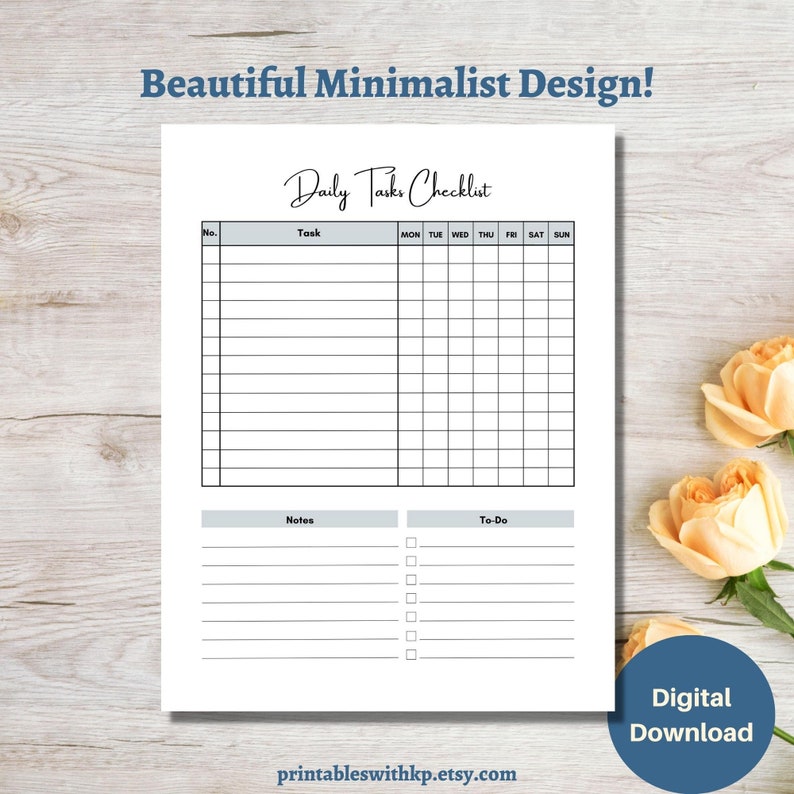Printable Checklist Template | Minimalist Checklist | Daily Task List ...