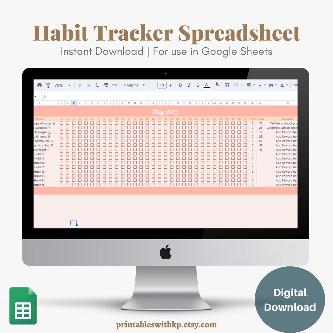Simple Habit Tracker Google Sheets, Daily Weekly Monthly Yearly ...