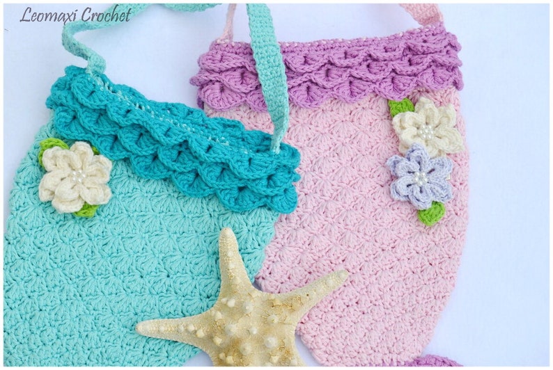 CROCHET PATTERN + MEERIA + Crochet Mermaid Bag With Flowers, Girl's Bag ...