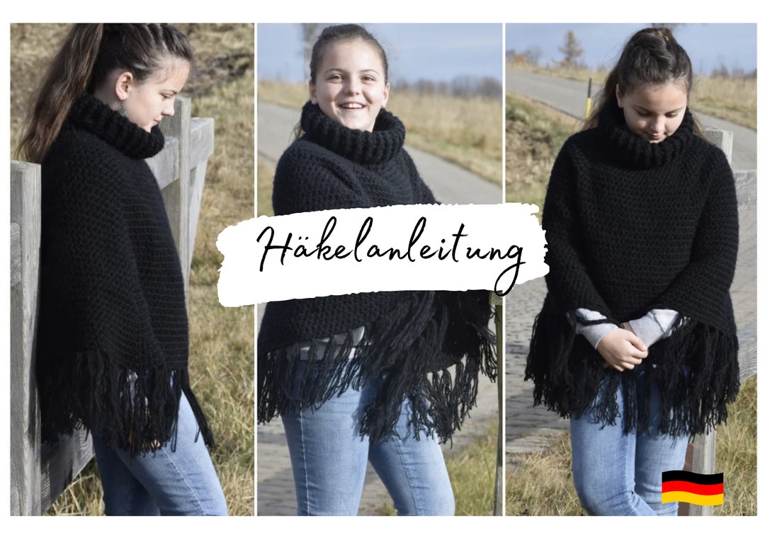 CROCHET PATTERN + RAVEN + Poncho for Beginners, Super Easy in All Sizes ...