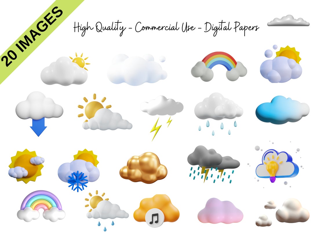 Set of Clouds Clip Art, Digital Images, Digital Clip Art, Cute Clouds ...