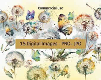 Set of 4 Dandelion Watercolor Digital Images, PNG, JPG, Clipart, Great ...