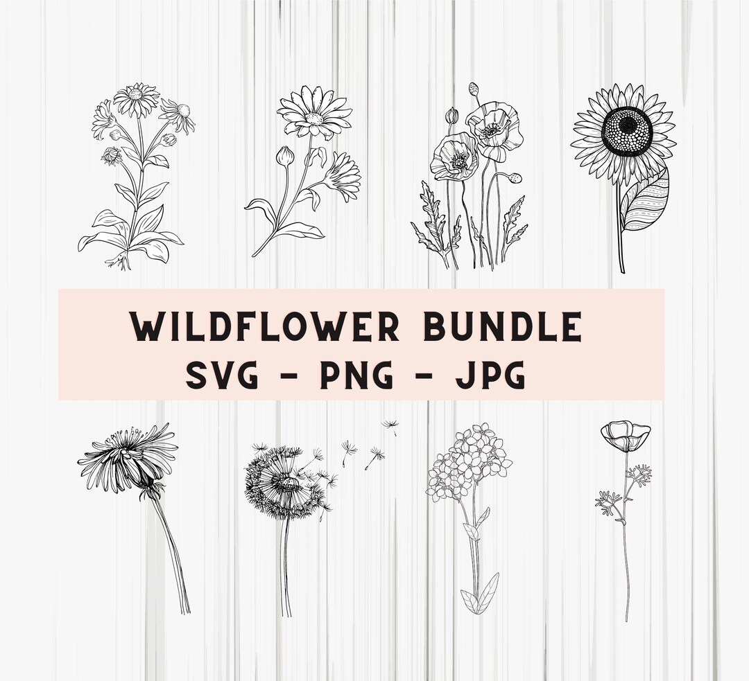Wildflower SVG Bundle, Botanical Digital Images, Digital Clipart ...