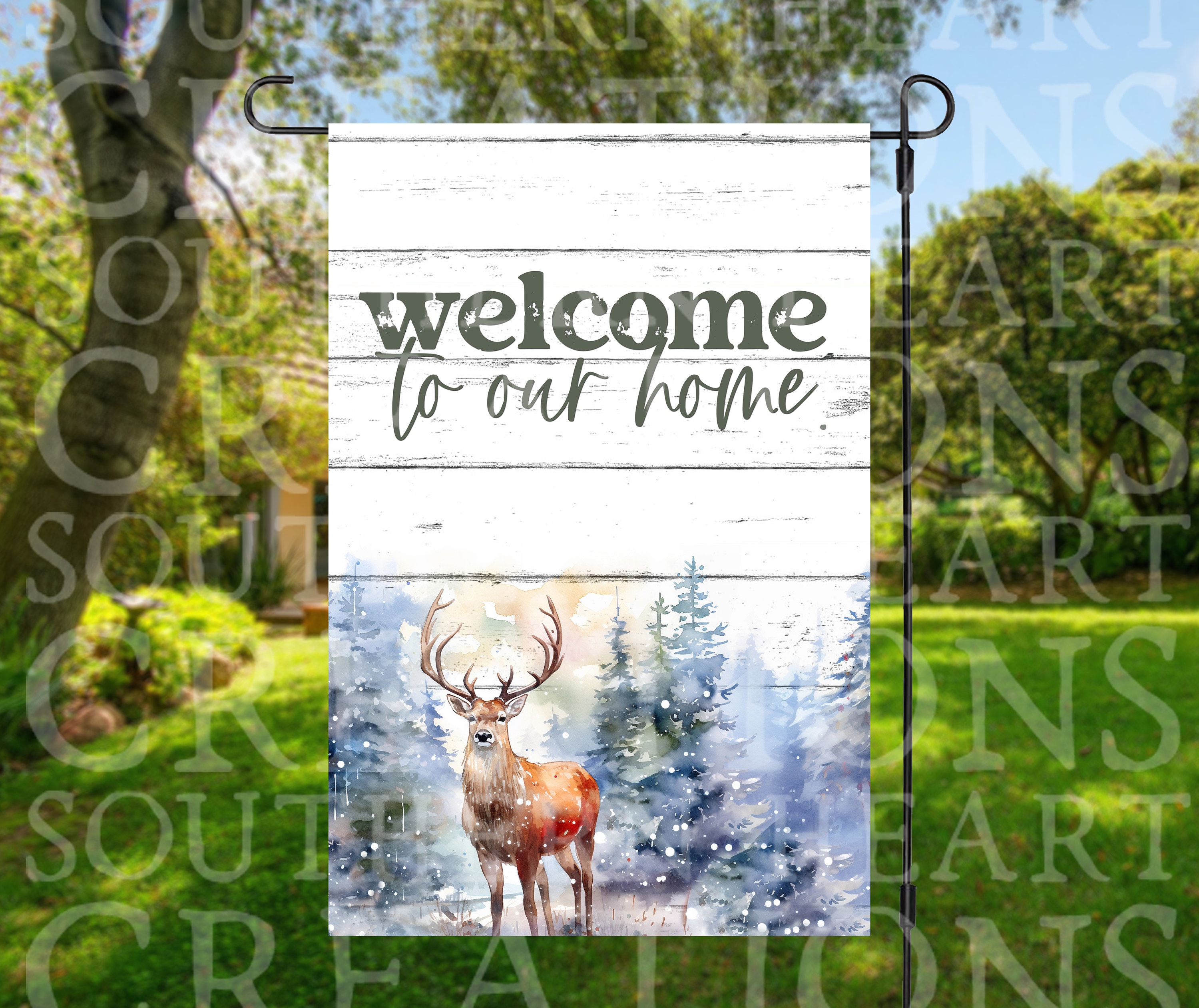 Watercolor Snowy Deer Garden Flag PNG Digital Download - Etsy