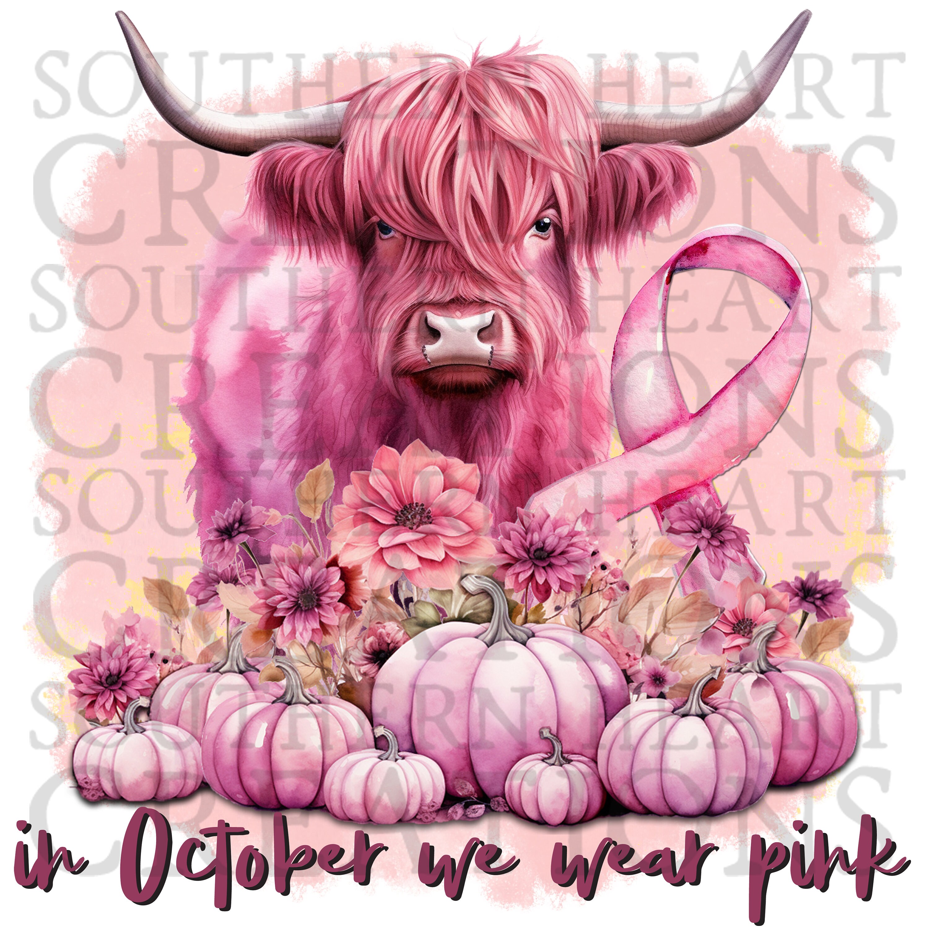 In October We Wear Pink Highland Cow PNG Digital File - Etsy