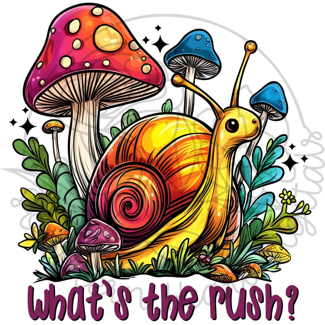 What's the Rush Groovy Retro Neon Snail Mushrooms PNG Digital Download ...