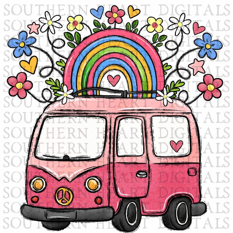 Retro Floral Van PNG Digital Download File - Etsy