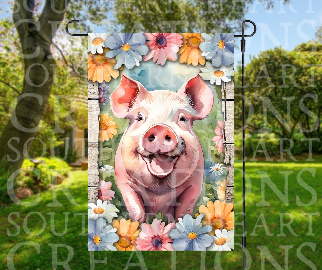 Watercolor Happy Pig Garden Flag PNG Digital Download - Etsy
