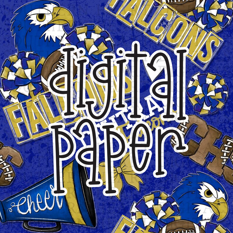 Blue and Gold Seamless Falcons Cheer Pattern Digital Paper PNG Digital ...