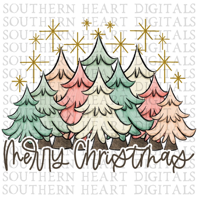 Pastel Christmas Trees PNG Digital Download File - Etsy