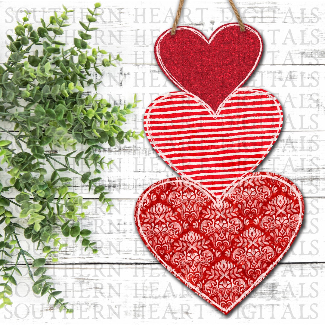 Red Glitter Stripe Damask Stacked Hearts PNG Digital Download File - Etsy