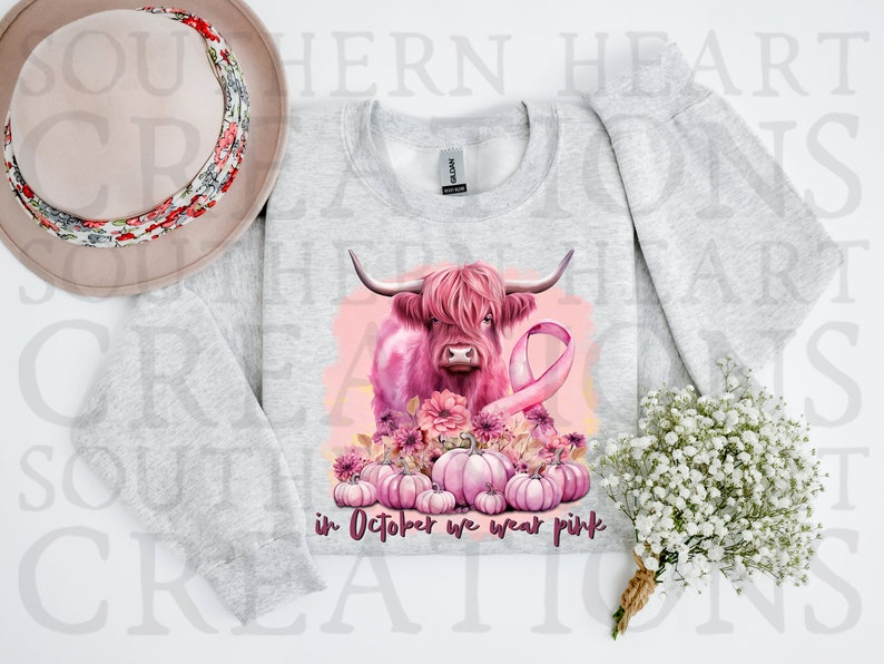 In October We Wear Pink Highland Cow PNG Digital File - Etsy