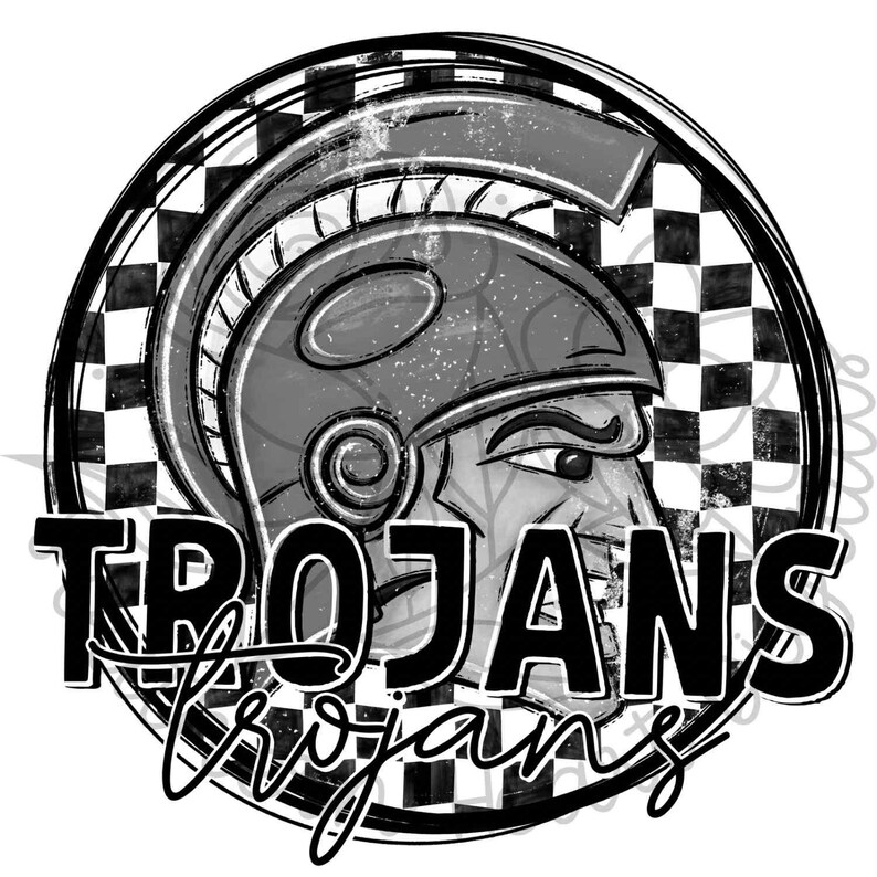 Black and White Checkered School Mascot Doodle TROJANS PNG Digital ...