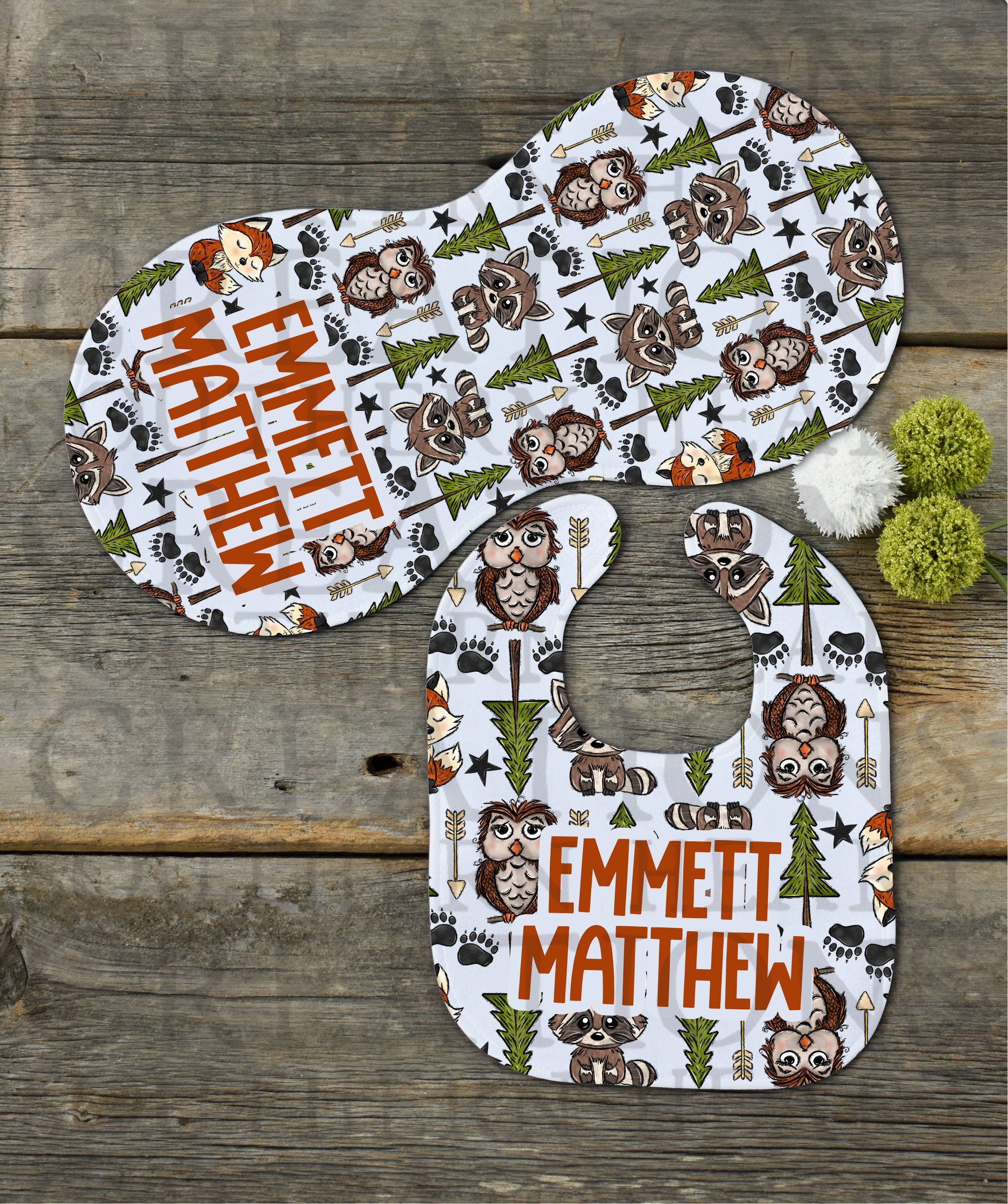 Woodland Bib and Burp Cloth PNG Digital File - Etsy