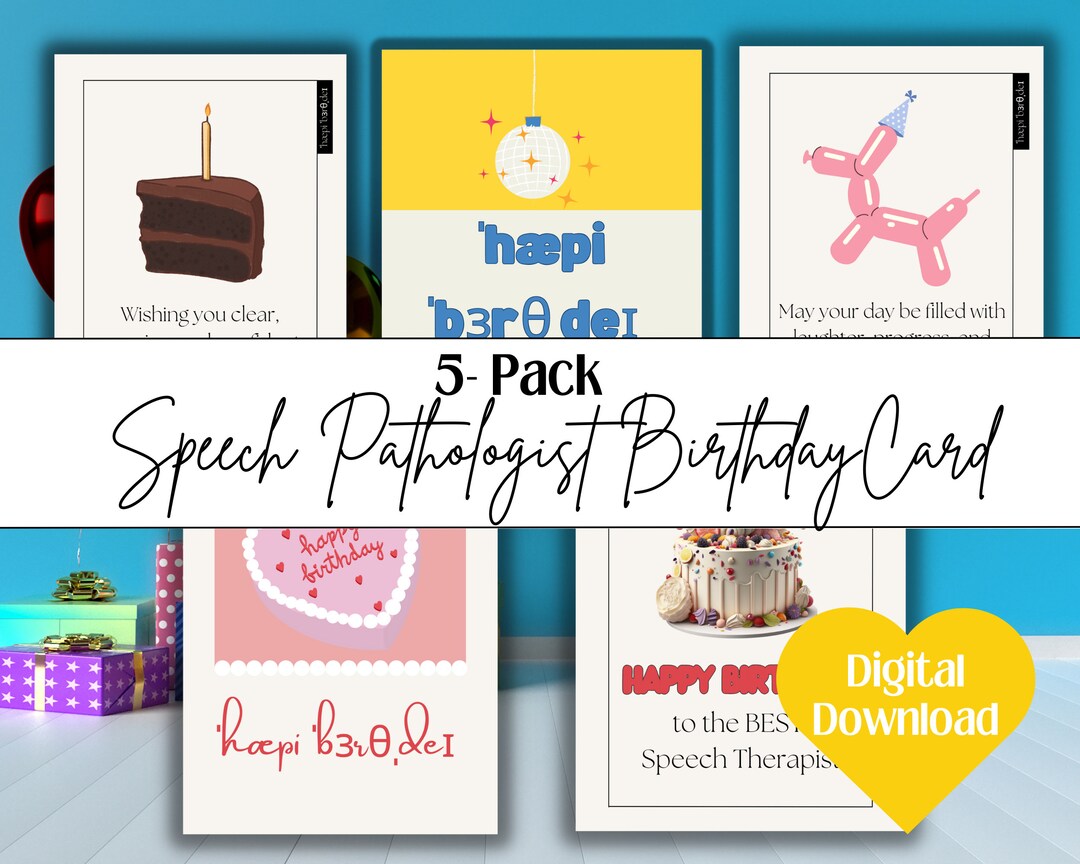 Speech Pathologist Birthday Card Digital Download, 5-pack Speech ...