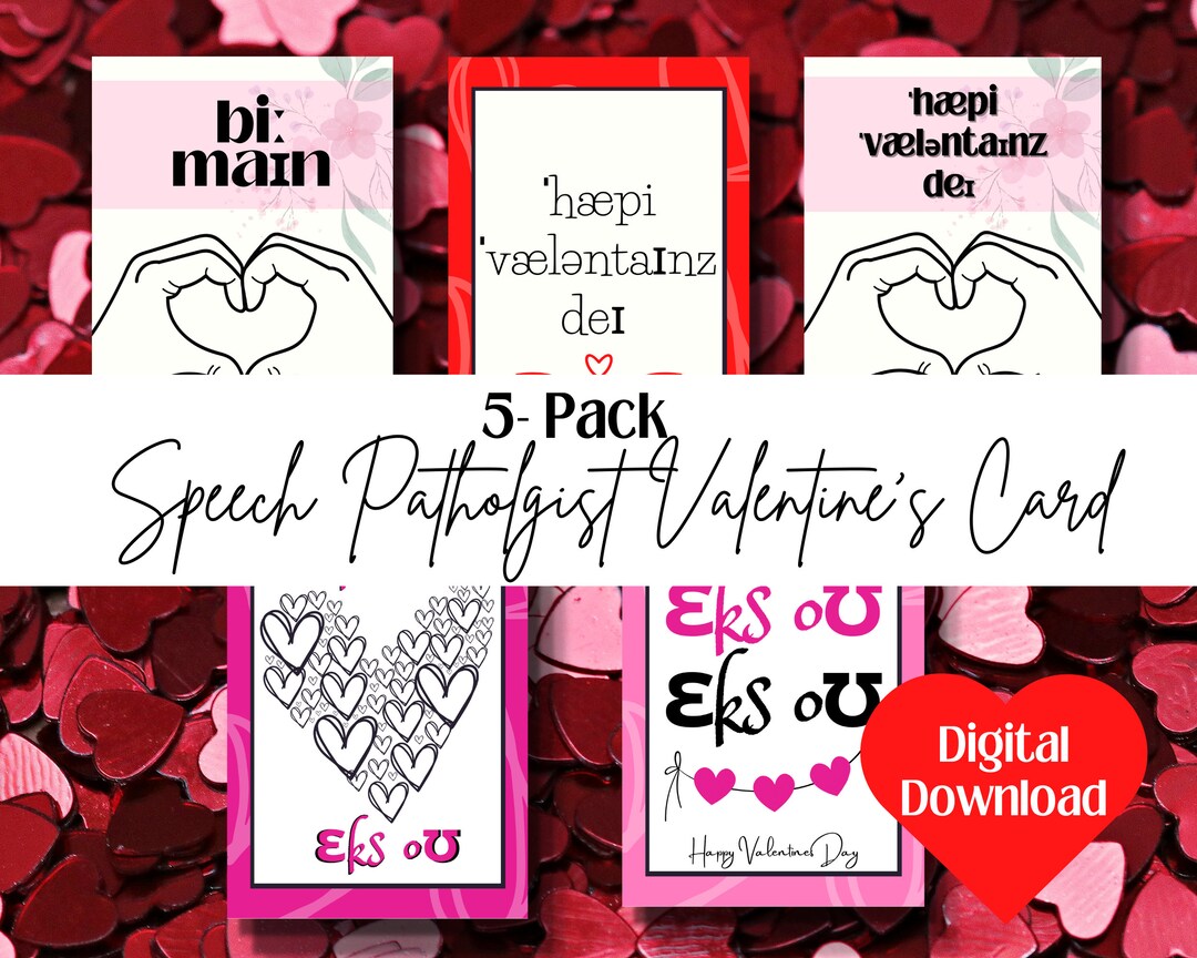 Speech Pathologist Valentine's Card Digital Download, 5-pack Speech ...