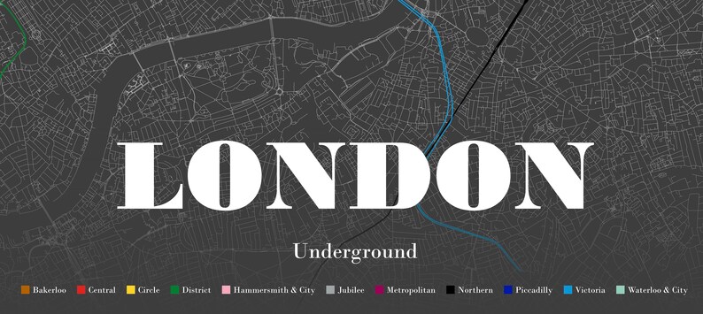Color Map of London Underground Lines. Size 50x70cm. Ideal for Poster ...