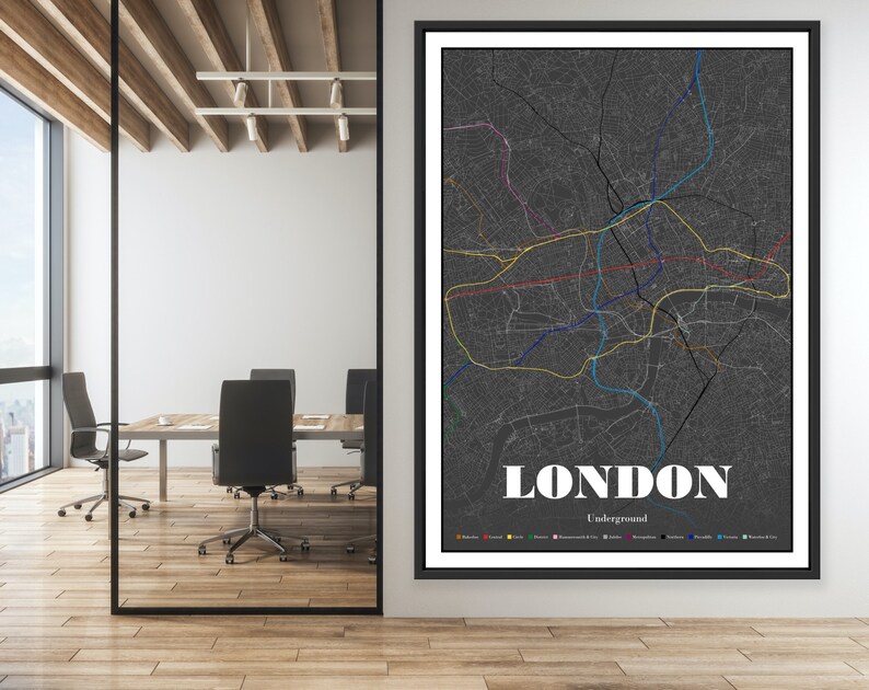 Color Map of London Underground Lines. Size 50x70cm. Ideal for Poster ...