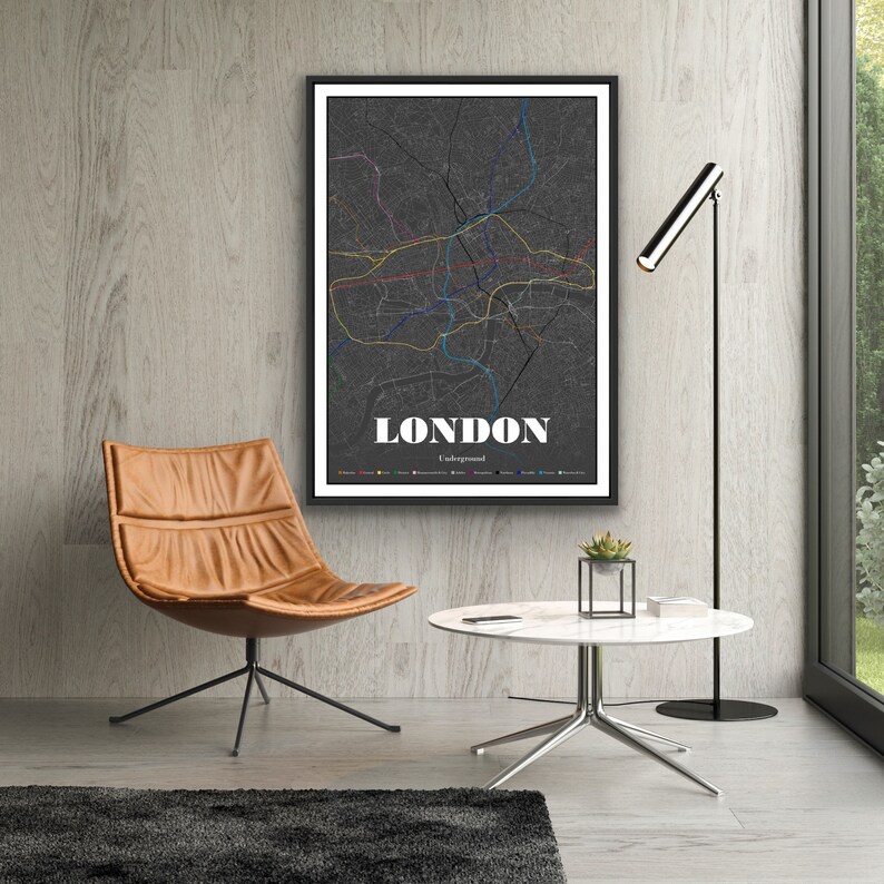 Color Map of London Underground Lines. Size 50x70cm. Ideal for Poster ...