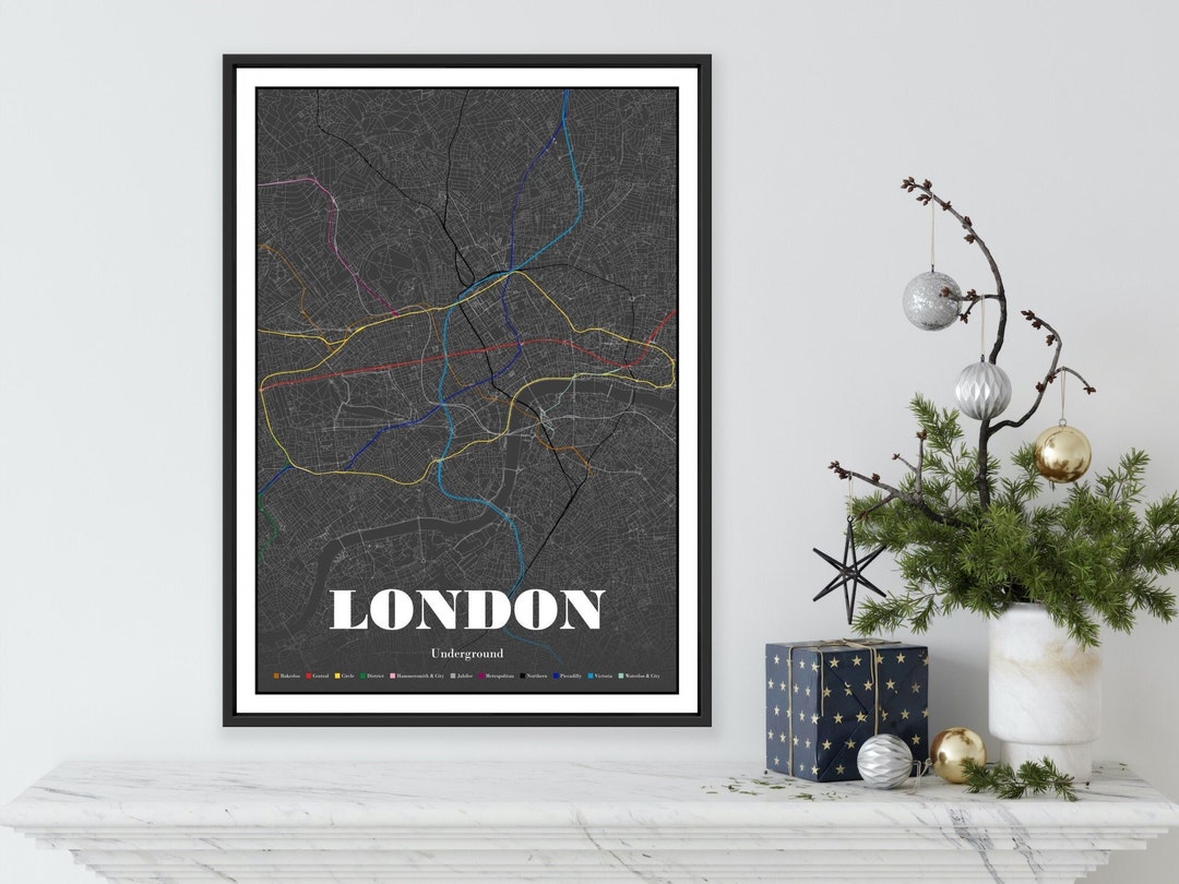 Color Map of London Underground Lines. Size 50x70cm. Ideal for Poster ...