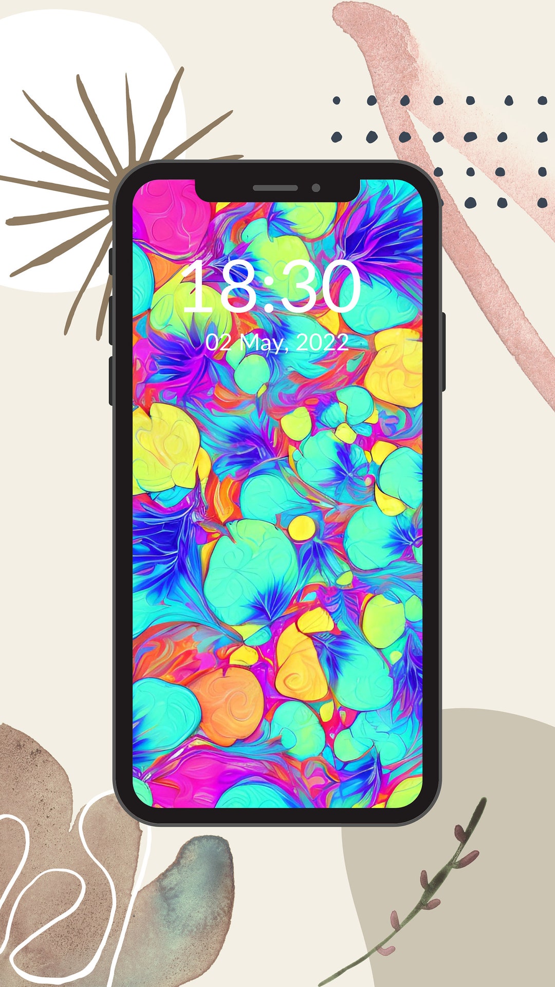 IPhone Wallpaper Blotchy Abstract Art Phone Lock Screen Multicolor ...